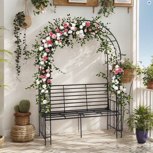 Arc Roof Double Layer Iron Arch Courtyard Canopy with Chair Black | eBay