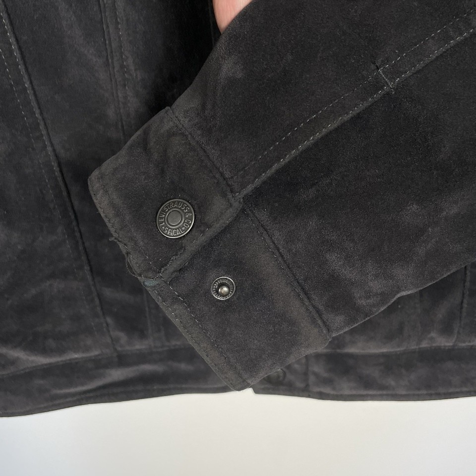 Levis Faux Leather Trucker Jacket Mens Large Black Sherpa Lined Western ...