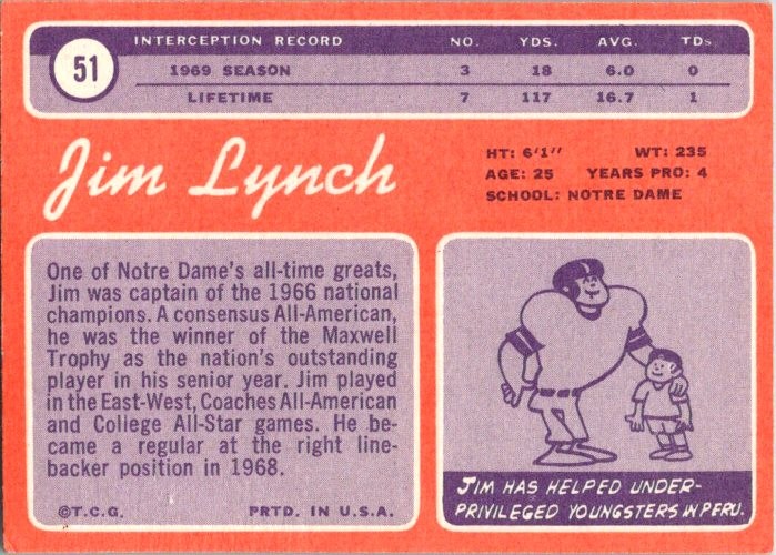 Jim Lynch 1970 Topps #51 Rookie Kansas City Chiefs | eBay