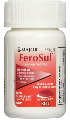 Major FeroSul 325 mg Ferrous Sulfate Iron Supplement - 100 Red Tablets ...