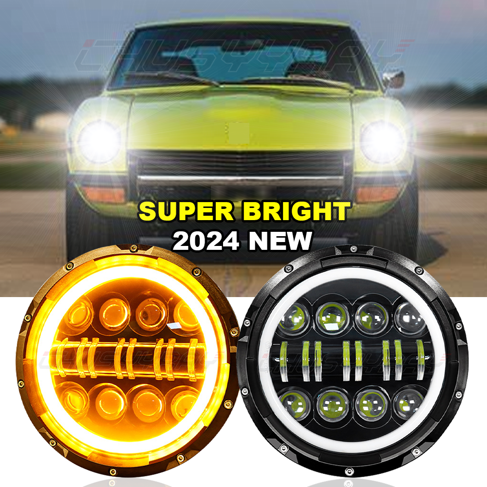 Pair 7inch DOT Approved Round LED Headlights Halo DRL For Datsun 280ZX ...