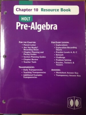 Holt Pre-Algebra Chapter 10 Resource Book Softcover 0030696917 | eBay