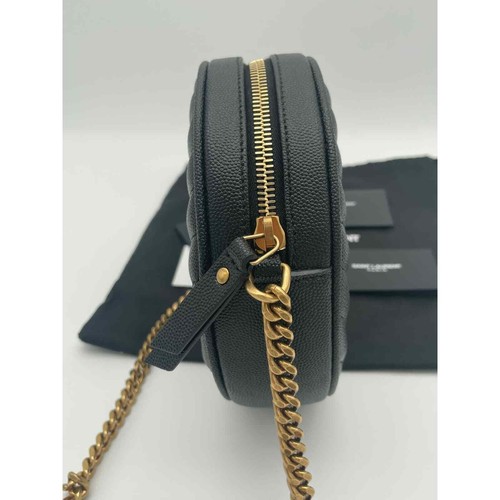 NEW SAINT LAURENT BLACK GOLD LEATHER CIRCLE ROUND CROSSBODY BAG PURSE ...