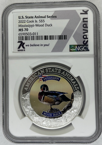 2022 7k NGC MS70, Mississippi Wood Duck, 1oz. .999 Silver, State Animal ...