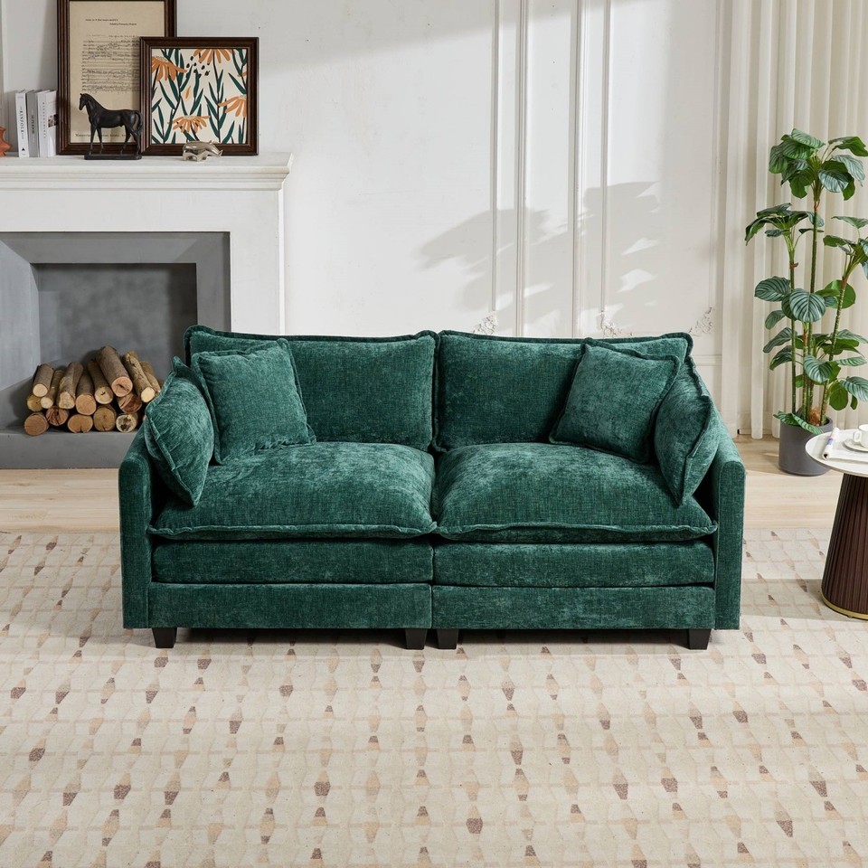 Modern Chenille Loveseat Padded Sectional Sofa Chair with Double Layer ...