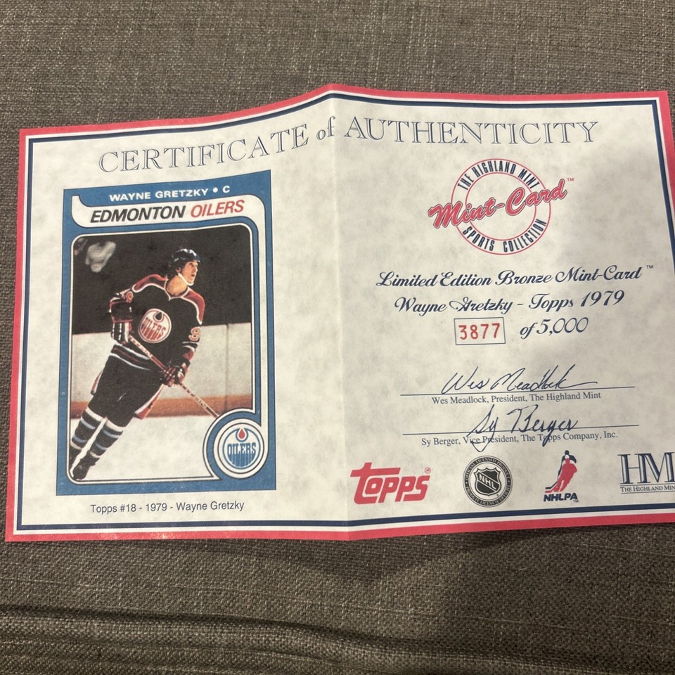 Wayne Gretzky Highland Mint Bronze Card Limited 3877/5000 With COA And ...