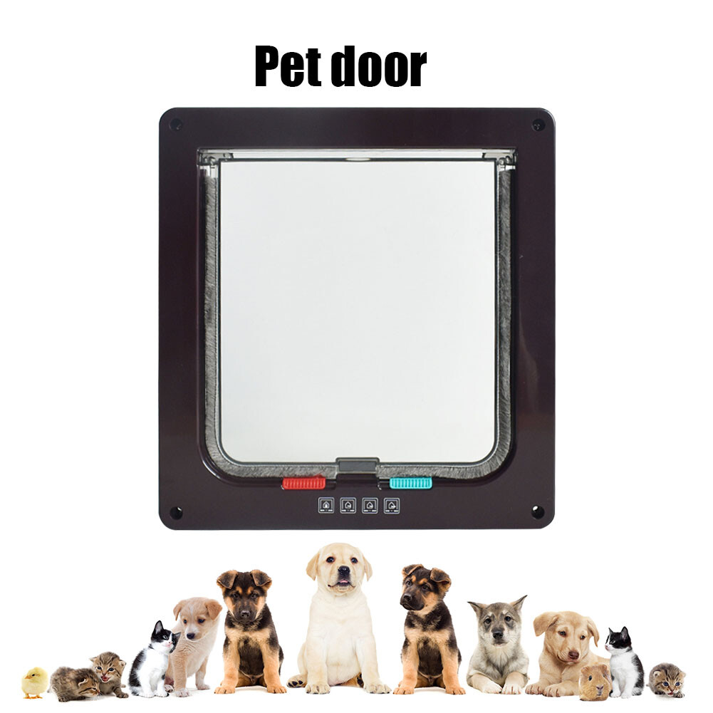 Pet Dog Flap Door Security 4 Way Lock Control Direction Pet Door (Brown ...