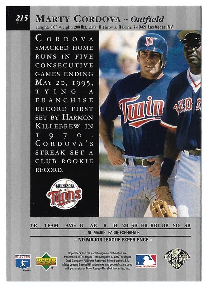 1995 Upper Deck Special Edition #215 Marty Cordova Minnesota Twins | eBay