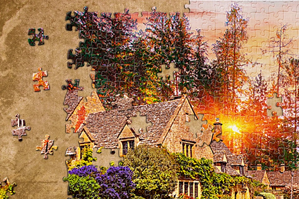 AMAZING PUZZLES 1000 Piece Jigsaw Puzzle 19x27in - Village by the Lake ...