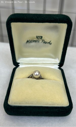 Vintage Mikimoto Estate Akoya Pearl Ring Sterling Silver M.S. Size 5 W ...