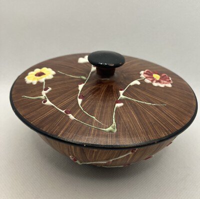 Vintage Italian Redware Trinket Dish W/ Lid Bowl Faux Wood Grain ...