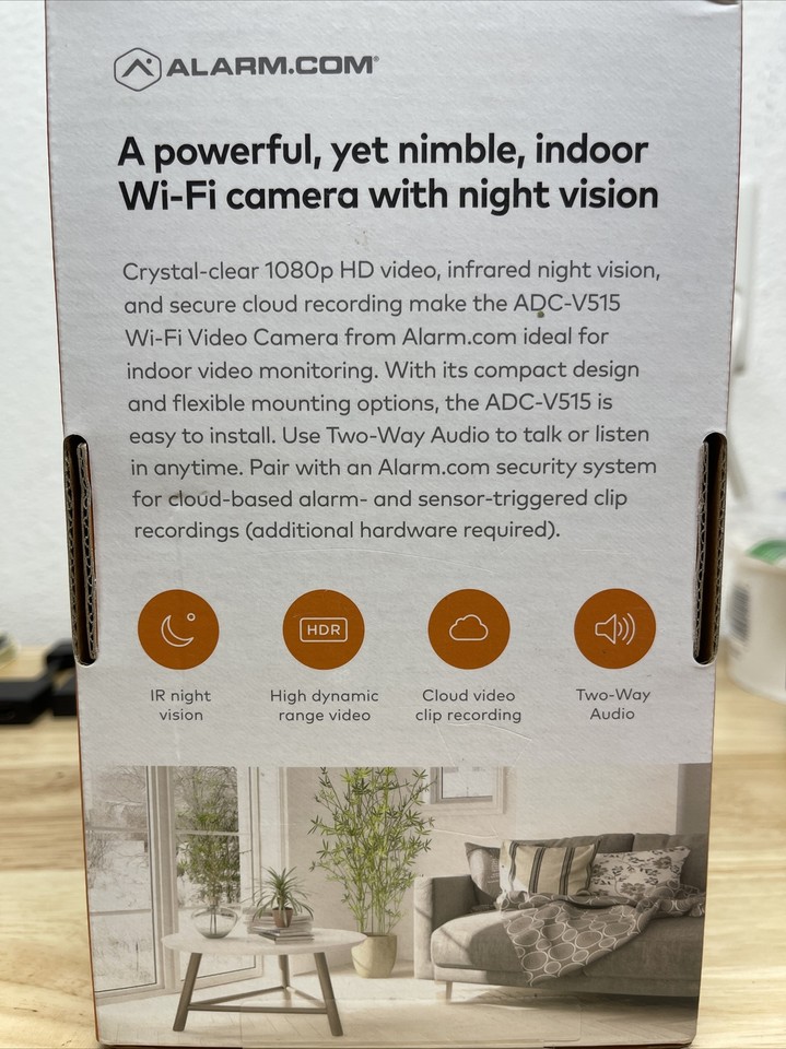 Alarm.com 1080p Indoor Wi-Fi Security Camera HDR 2-Way Audio ADC-V515 ...