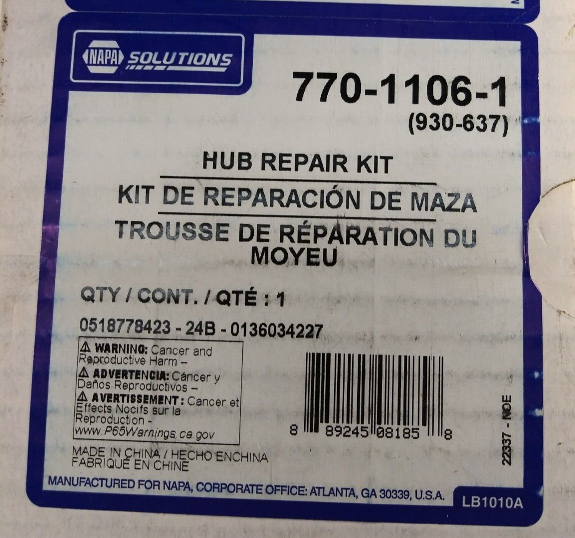 NAPA 770-1106 Hub Repair Kit Front 930-637 (fits Saturn) | eBay