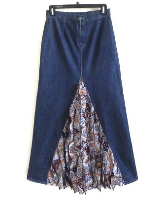 The Pyramid Collection Maxi Skirt A-Lined Denim/Rayon Ruffle Trim Back ...