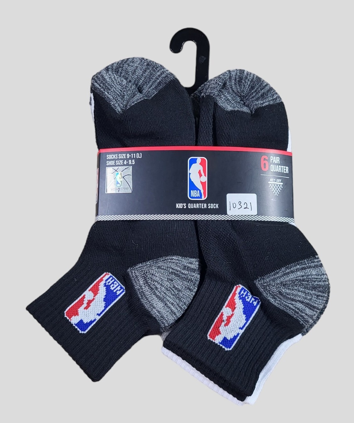 NBA Quarter Socks Net Dry Logo Basketball 6 Pair Shoe Size 4Y-9.5 ...