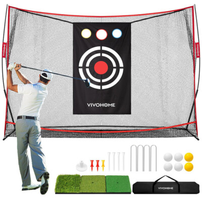 10x7ft Golf Net w/ Golf Mat Target Cloth All in 1 Home Golf Hitting ...