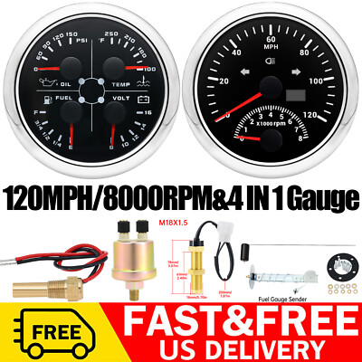 2 Gauge Set 85mm GPS Speedometer 120MPH W/Tacho&85mm 4 In 1 Gauge With ...