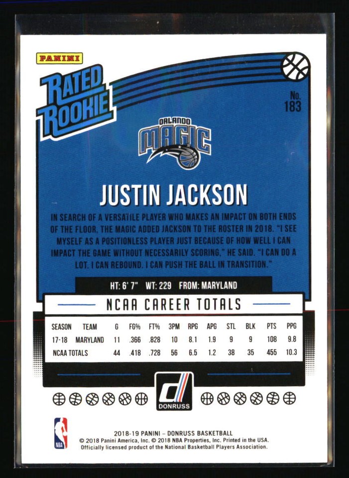 Justin Jackson 2018-19 Donruss #183 BASKETBALL Card | eBay
