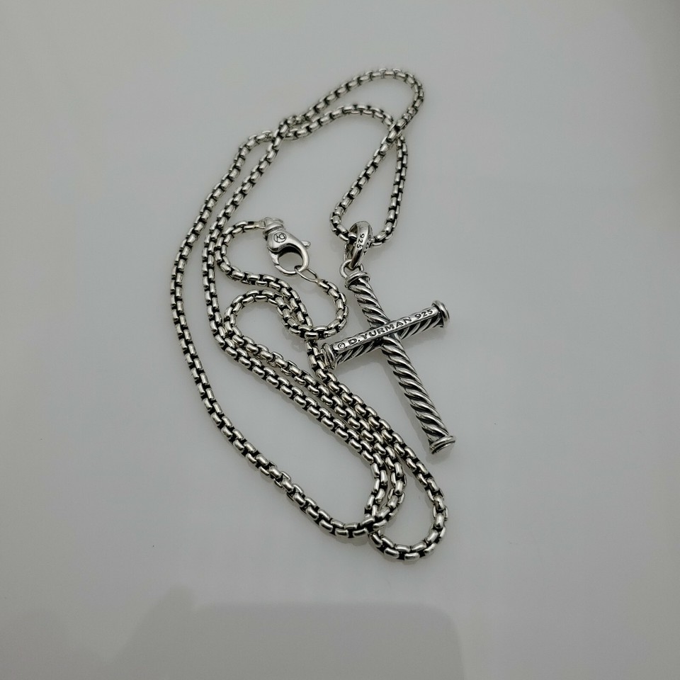 David Yurman Sterling Silver Men's Cable Cross Pendant with 22 in Box ...