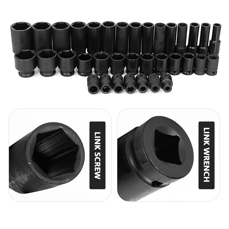 35PCS 6 Point DEEP IMPACT AIR SOCKET Set 1/2"Dr 8mm-32mm Hex Sockets ...