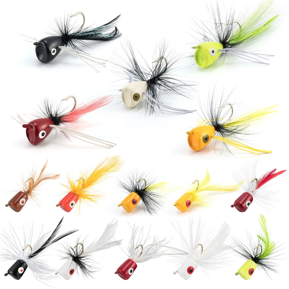 10/15pcs Fly Fishing Poppers Flies Lures Topwater Panfish Bluegill Bass ...
