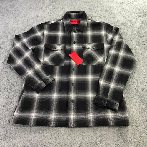 Hugo Boss Jacket Mens 2XL XXL Trunker Button Up Shacket Gray Plaid ...