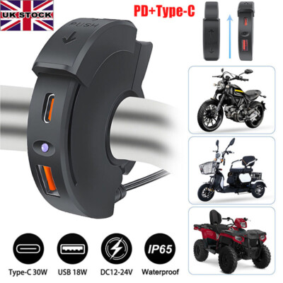 Dual USB Waterproof Port Motorcycle Charger Socket Motorbike Black ...