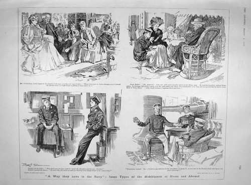 Old Antique Print 1907 Midshipman Navy Sailors Patrie German War ...