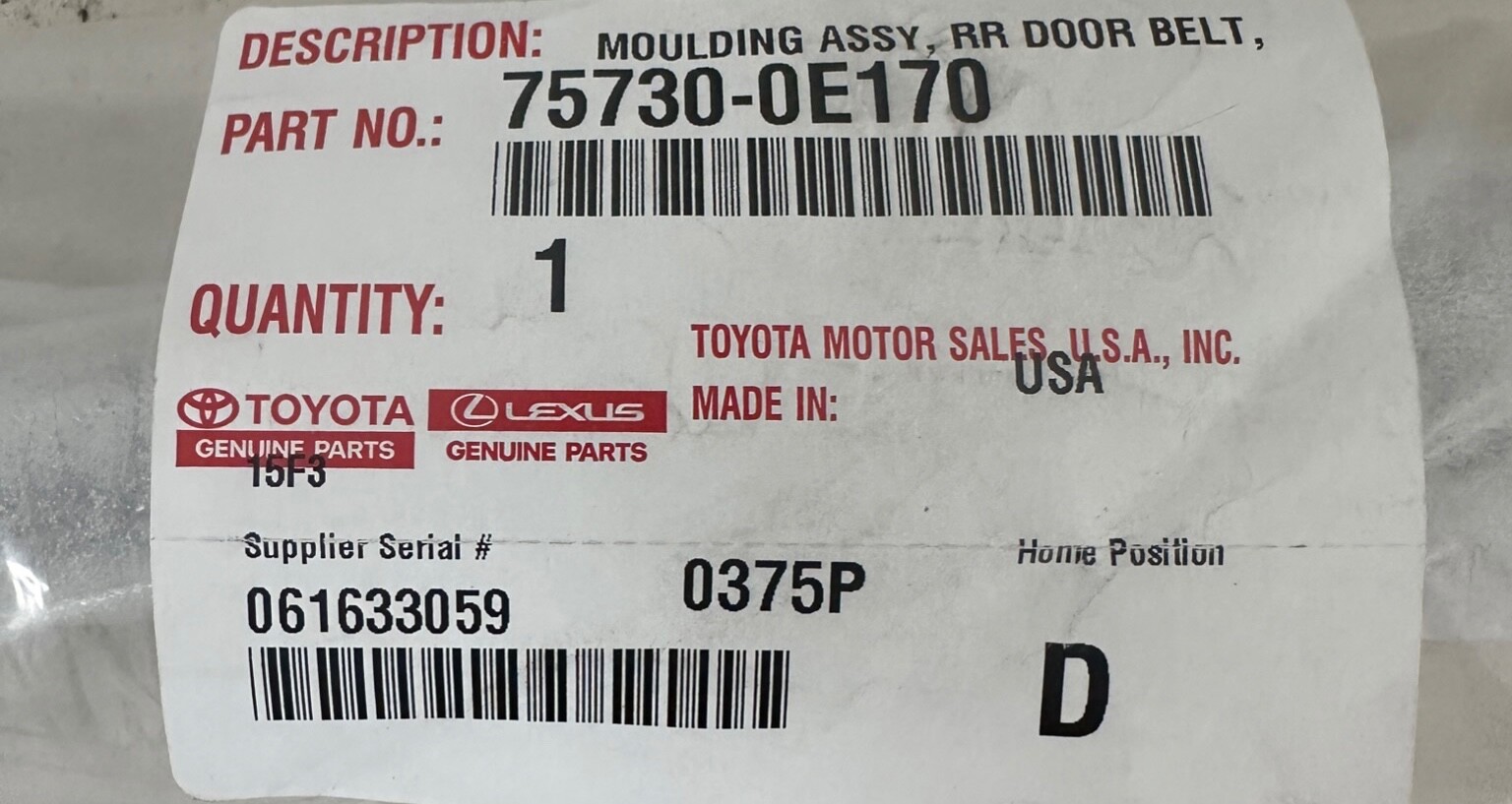 NEW GENUINE 2023 LEXUS RX REAR RIGHT DOOR BELT MOLDING 75730-0E170 OEM ...