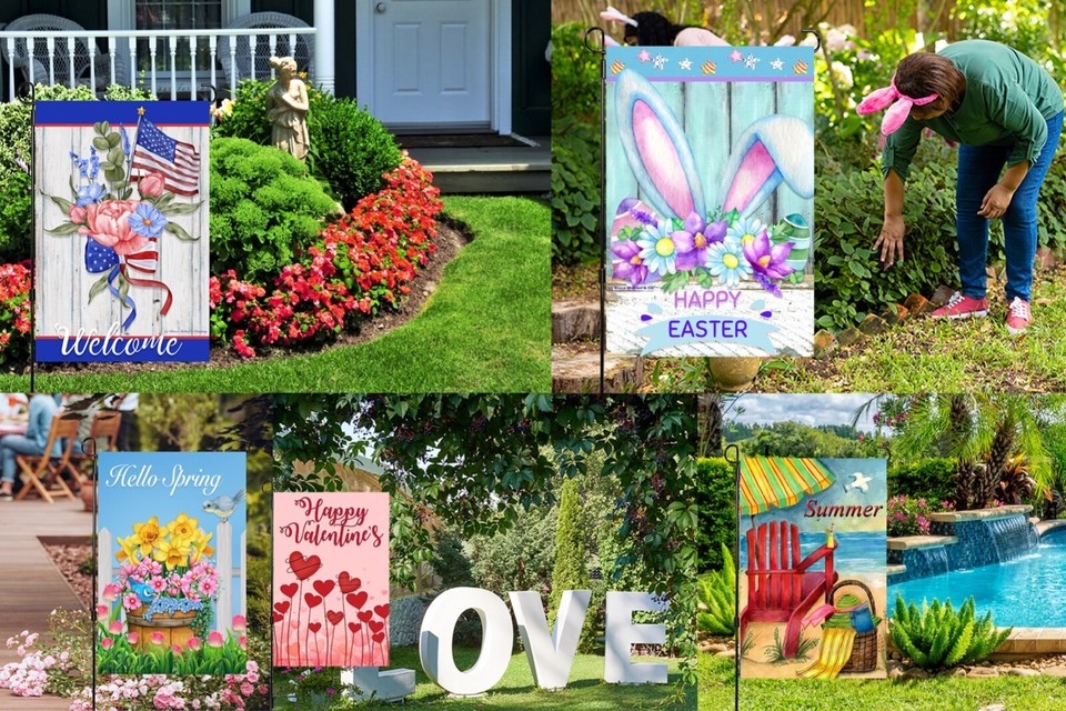 Garden Flags (Set of 10) 12x18 Inch Double Sided Yard Flags Seasons ...