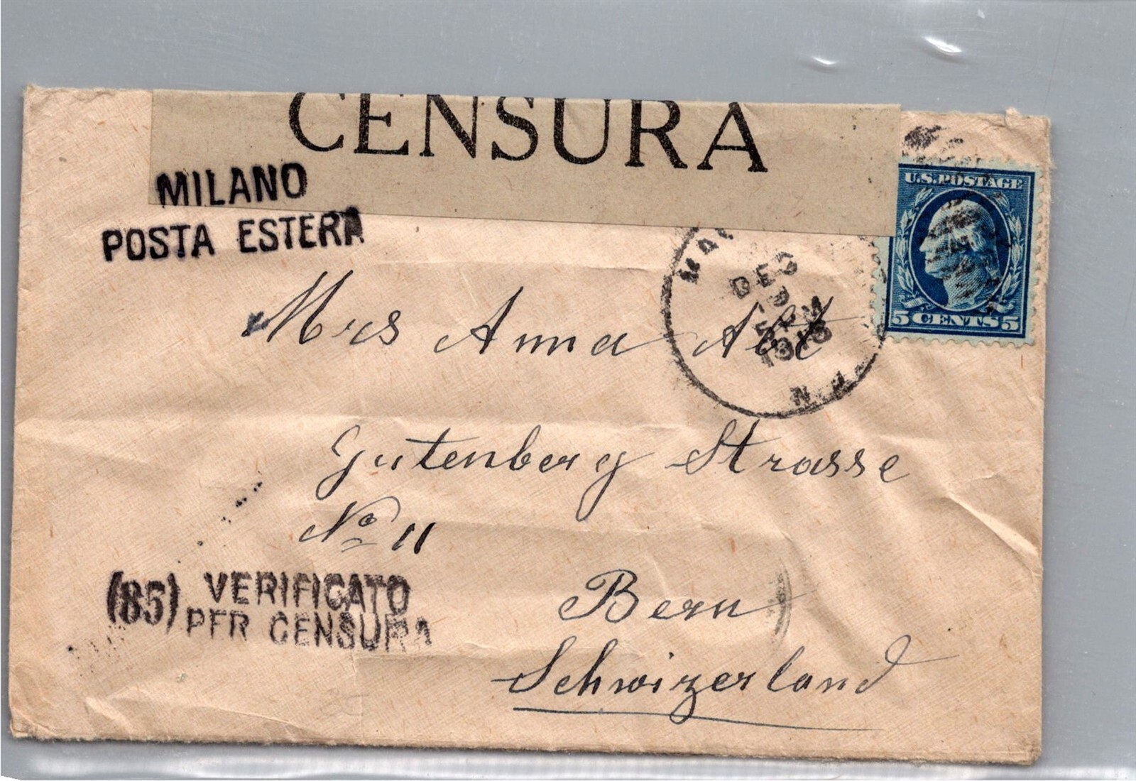 GOLDPATH: US WWI COVER 1916, CENSORED, TO SWITZERLAND CV680_P18 | eBay