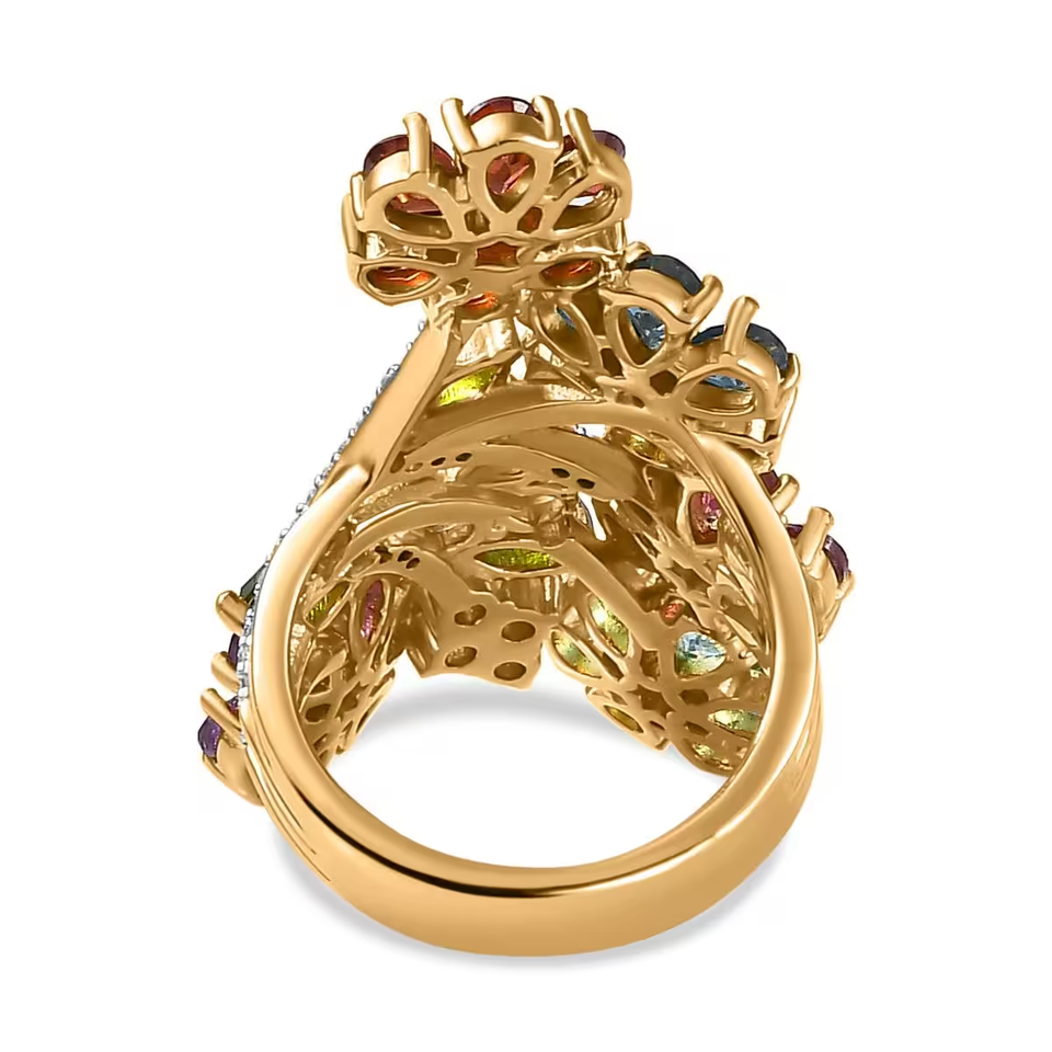 Multi Gemstone Floral Ring in Vermeil Yellow Gold Over Sterling Silver ...