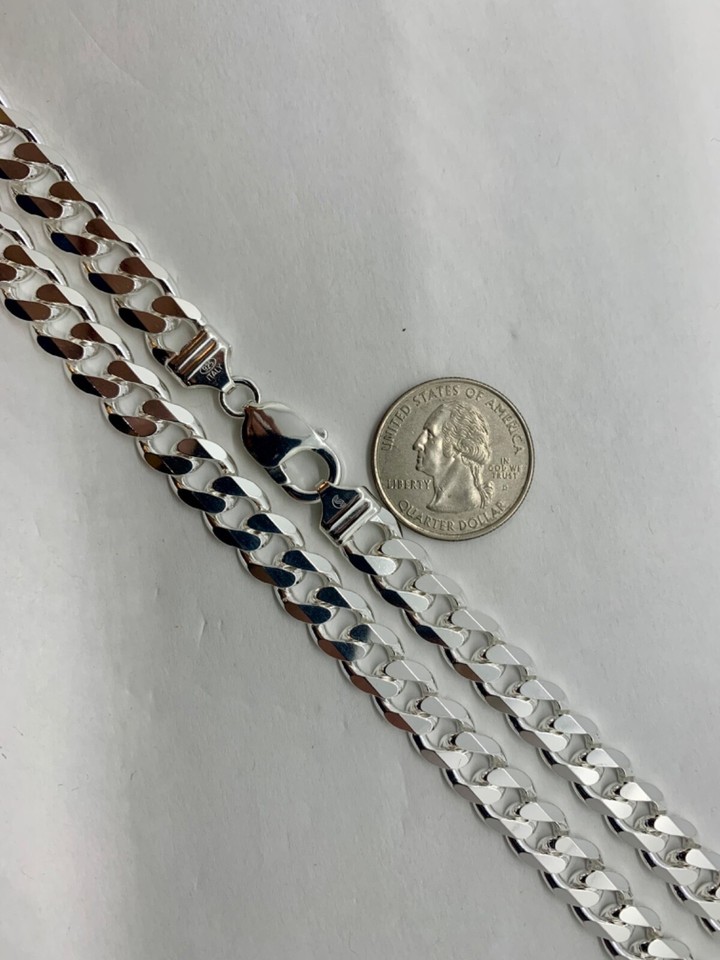 10mm 925 Sterling Silver Men's Women's Cuban link chain Necklace 18 ...