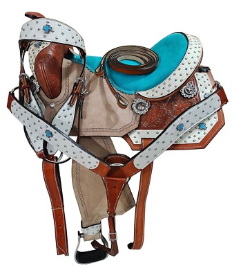 Leather Western Saddle Barrel Racing Horse Saddle Tack Set 10-18" Free ...