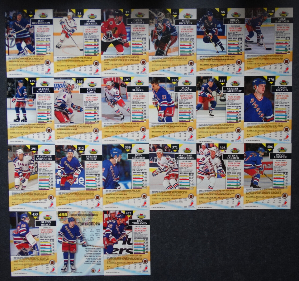 1993-94 Topps Stadium Club Members Only New York Rangers Team Set ...