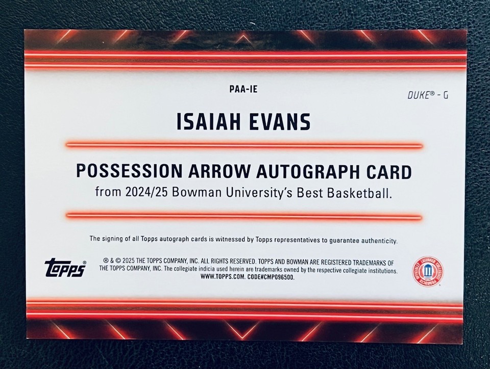 2024-25 Bowman U Best ISAIAH EVANS Possession Arrow Auto Green ...