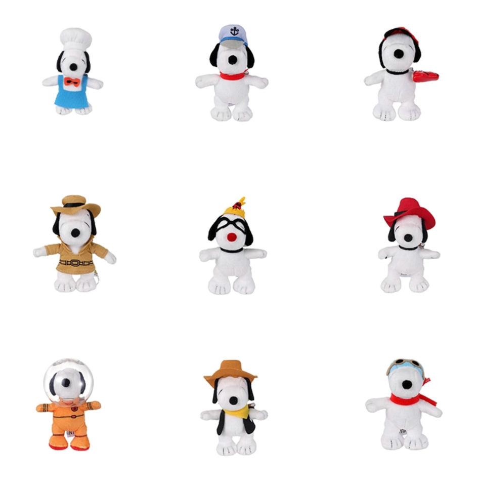 💡Miniso x Peanuts Snoopy Anniv. Plush Toy Badge Full Set of 9 w/ Wall ...