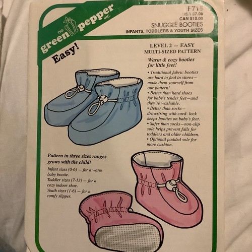 SNUGGLE BOOTIES The Green Pepper Sewing Pattern In 3 Sizes # F715 NOS ...