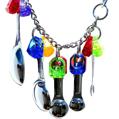 Handmade Bird Chew Toy Hanging Stainless Steel Spoon Parrot Playing ...