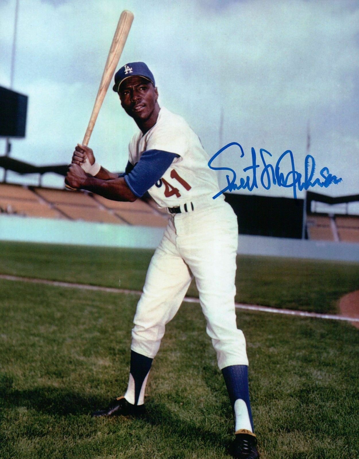 Sweet Lou Johnson Signed 8X10 Photo Autograph Dodgers Pose w/Bat High ...