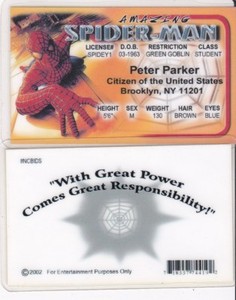 Amazing Spider-man Peter Parker Brooklyn New York drivers License fake ...