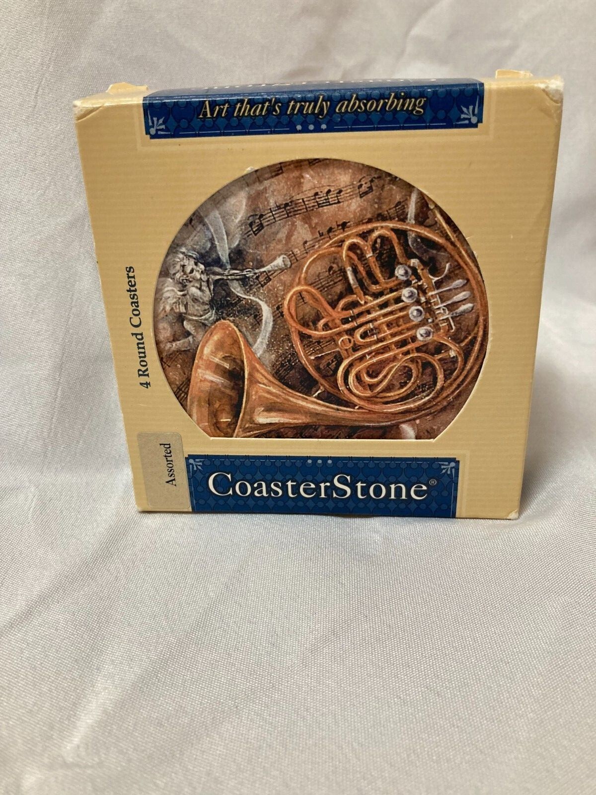 Coaster Stone Set of 4 stone coasters Musical Angels Themed, New in Box ...