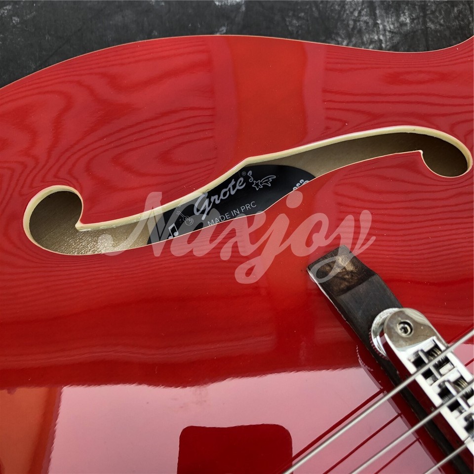 Grote Red Jazz Electric Guitar Semi-Hollow Body P90 Pickup Chrome ...