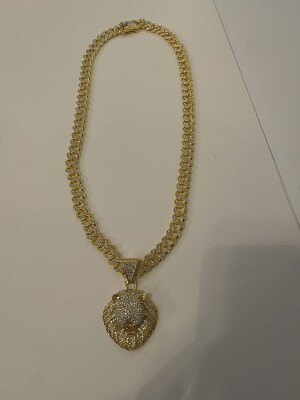 NECKLACE DRIPPING BLING BLING ICED OUT NECKLACE 28” WITH PENDENT GOLD ...