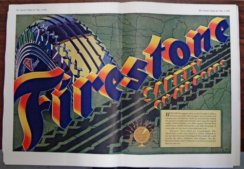 Firestone Color Centerfold Magazine Ad. 1930 Literary Digest. Striking ...