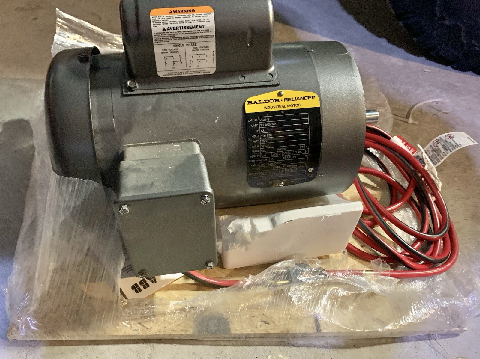 Baldor VL3513 Ac Motor 56c 1ph 1-1/2hp 3450rpm 115/230v-ac New In ...