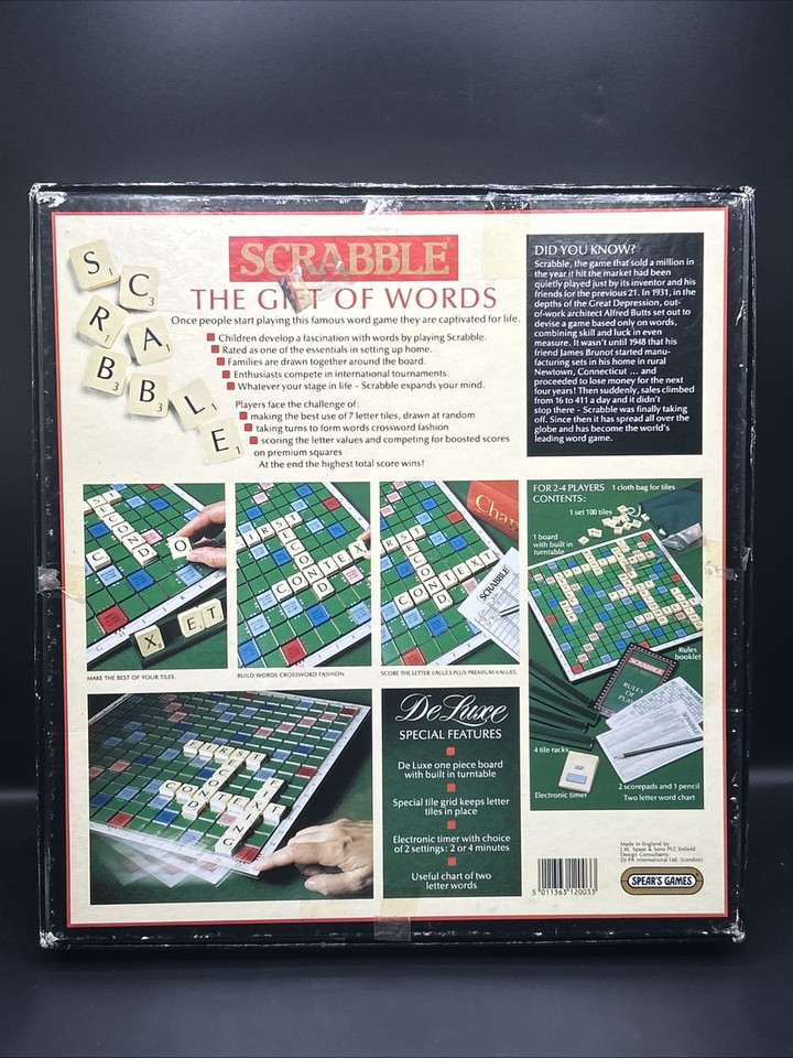 Scrabble Deluxe with Electronic Timer Vintage Retro Board Game 100% ...