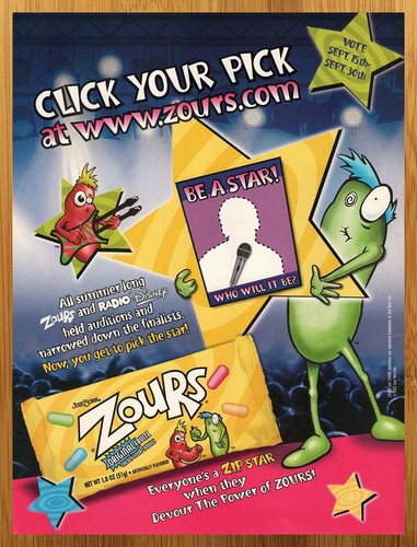 2003 Zours Candy/Radio Disney Vintage Print Ad/Poster Retro 00s Kids ...