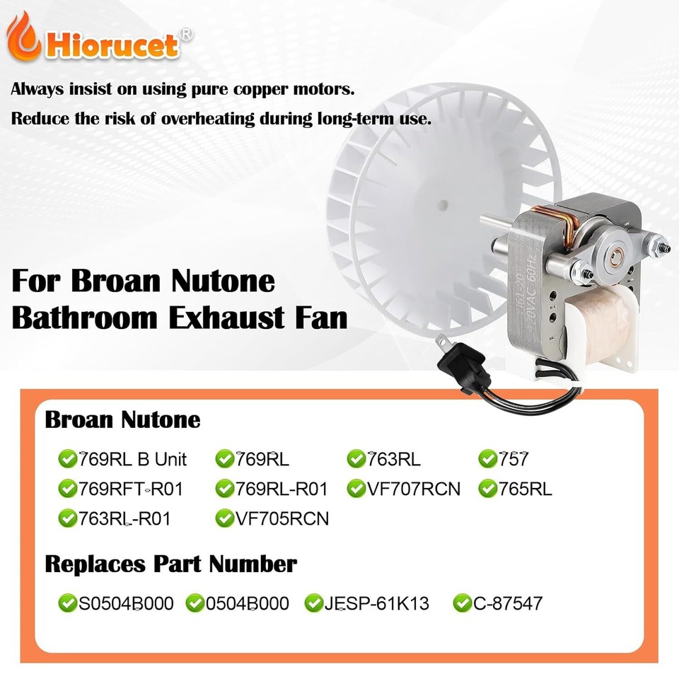 769RL B Unit, S0504B000 Bathroom Fan Motor Replacement for Broan Nutone ...