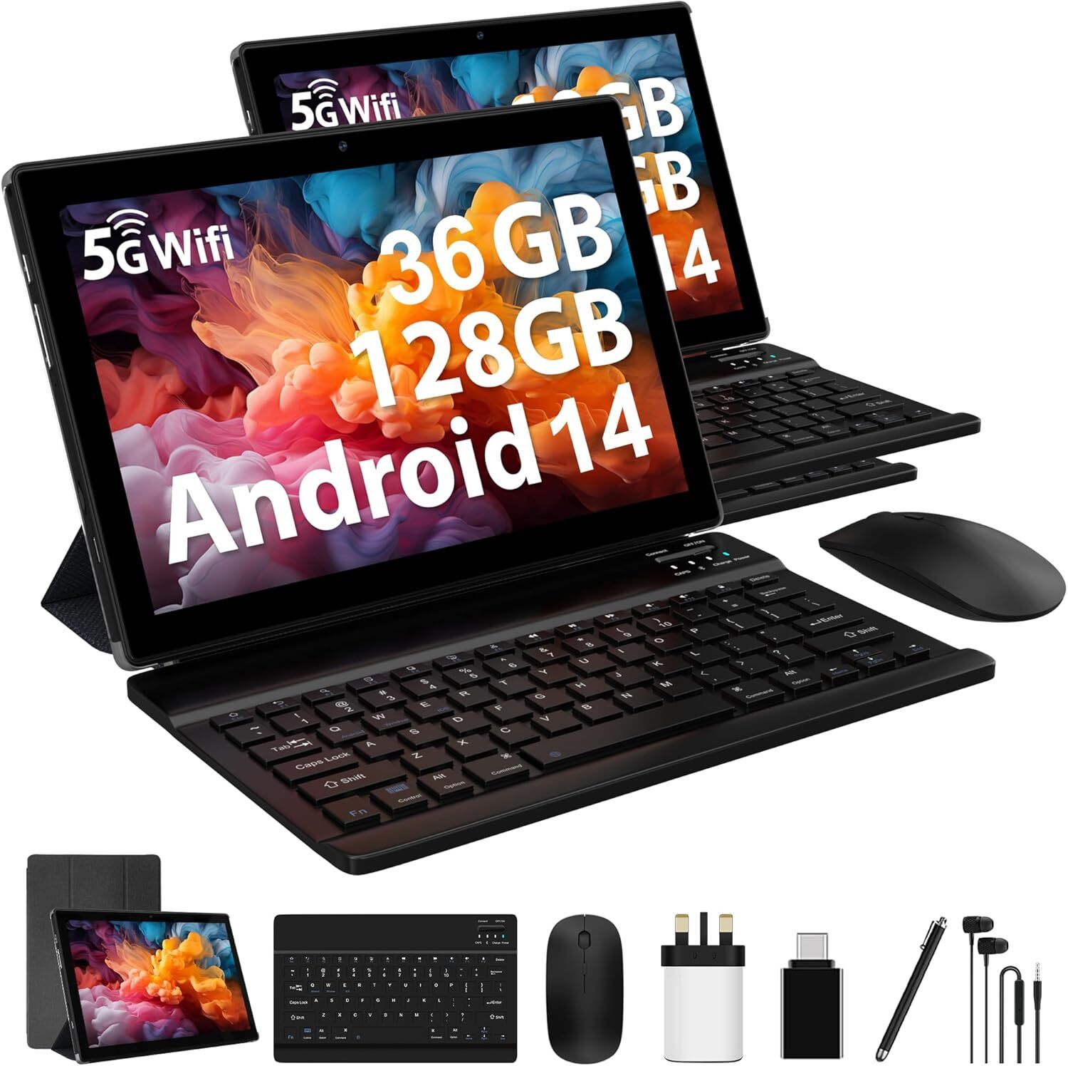 10 Inch Android 14 Tablet, 5G WiFi, 36GB RAM, 128GB Storage, Black ...